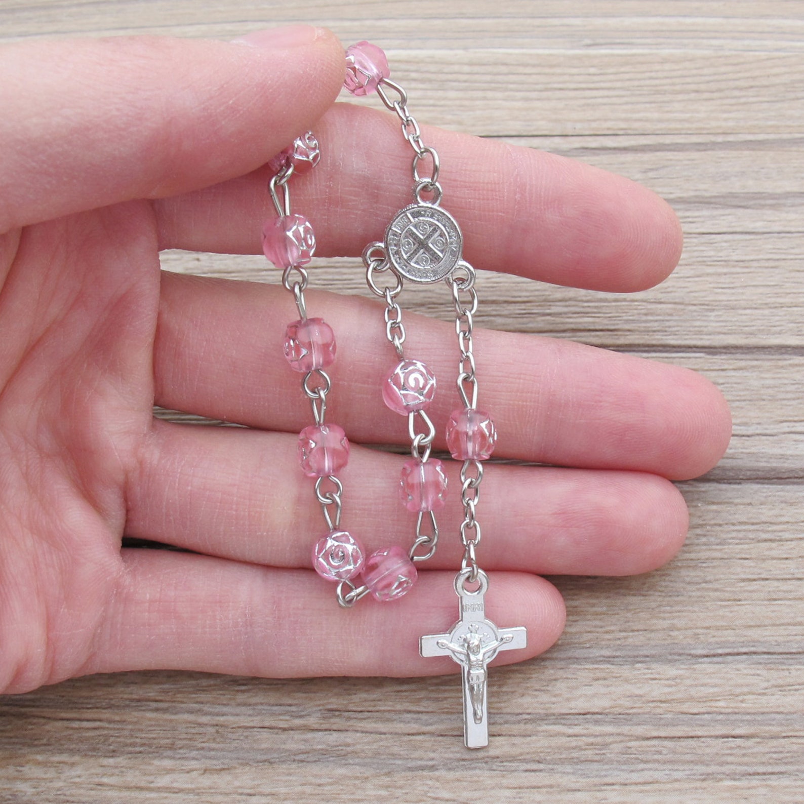 24 Pcs Rosebud Mini Rosary Favor for Baptism Pink / Christening / First ...