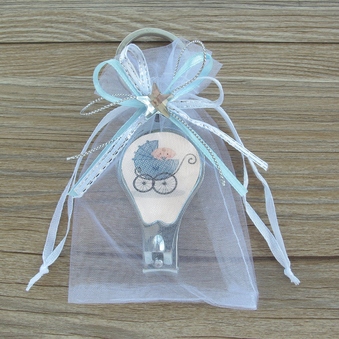 Baby Shower Keychain Favor (12 Pcs) Boy Blue Stroller Nail Clipper and ...
