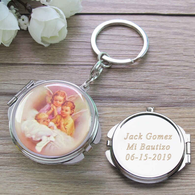 12 PCS Personalized Baptism Compact Mirror Keychain Favor - Etsy