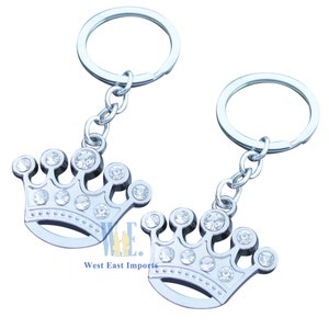 Rhinestone Silver Crown Keychains (12PCS) Metal Key Ring Favor Accented ...