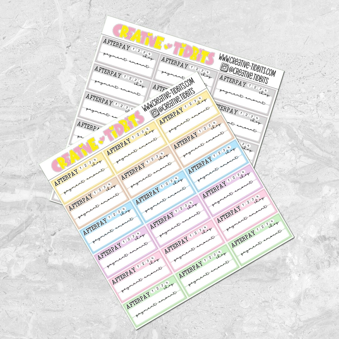 Afterpay Payment Tracker Sticker Sheet - Peel and Use Sticker Sheet - Etsy