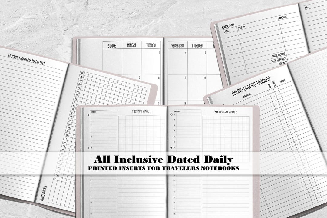 All Inclusive Dated Daily Printed Insert for Travelers Notebook Covers ...