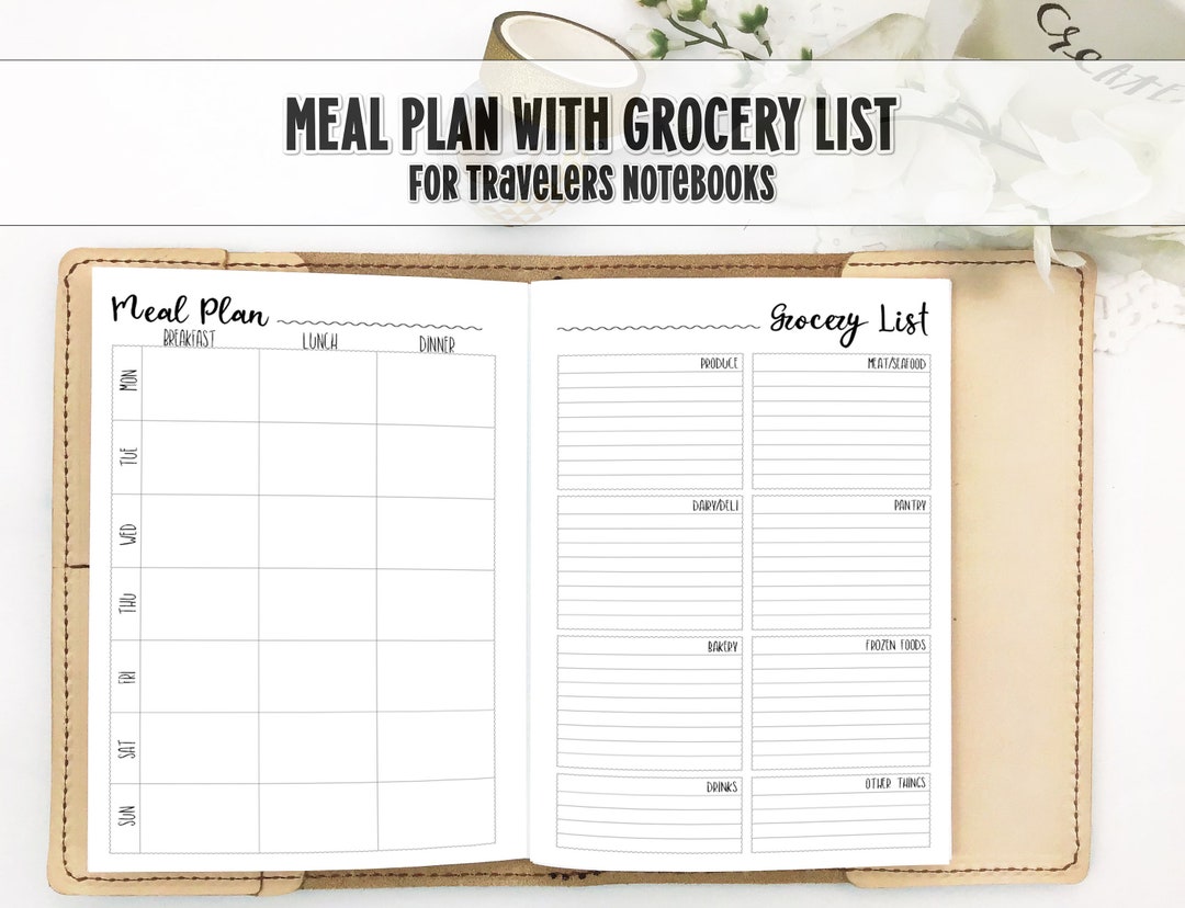 Meal Plan & Grocery List Insert for Traveler's Notebook Printed ...