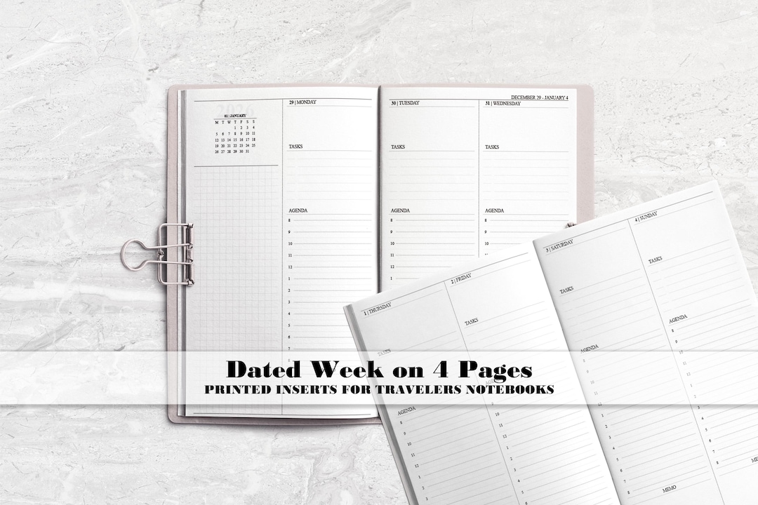 Printed Dated Week on 4 Pages Insert for Travelers Notebook Cover - Etsy