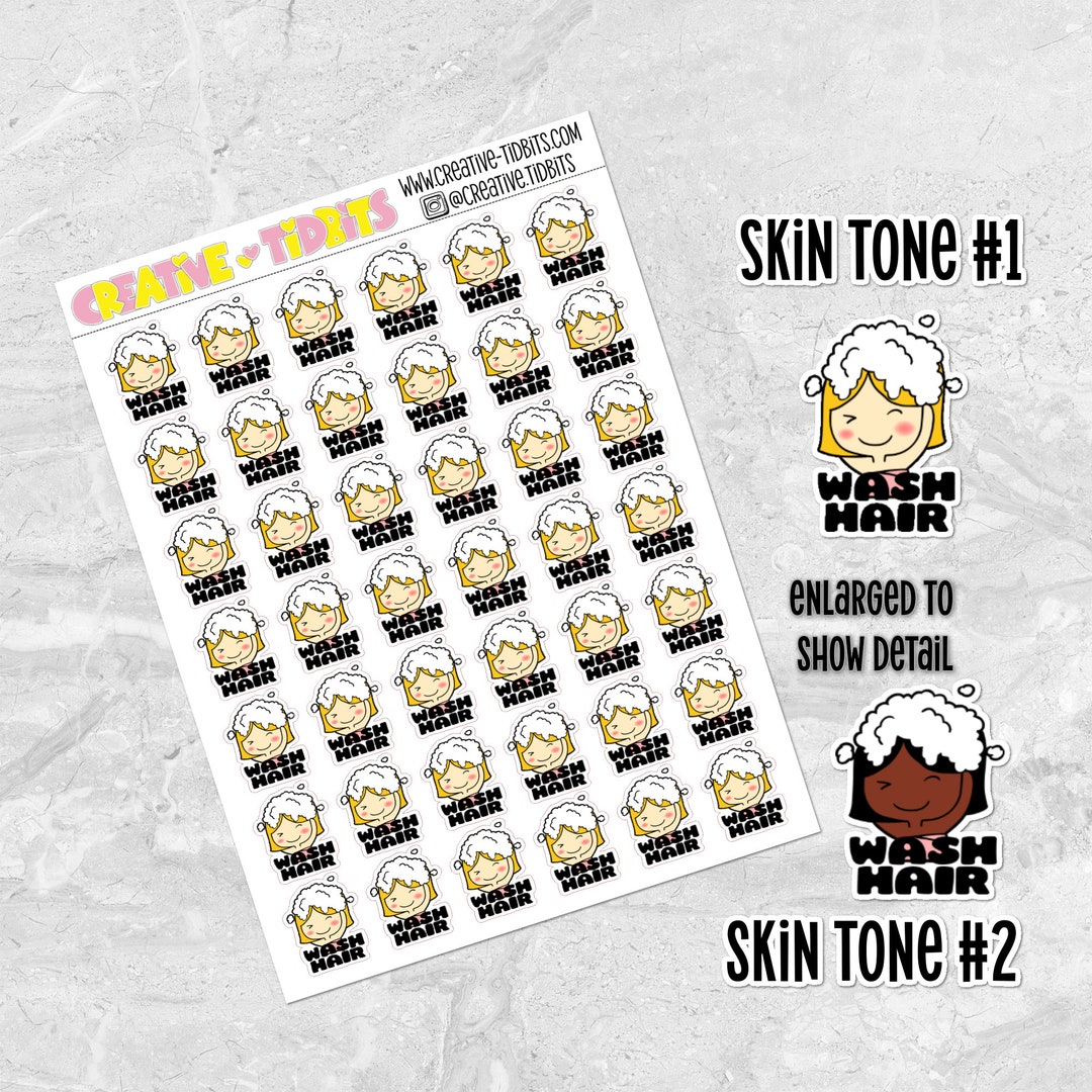 Character Planner Stickers Wash Hair Reminder Hobonichi Stickers Kiss ...