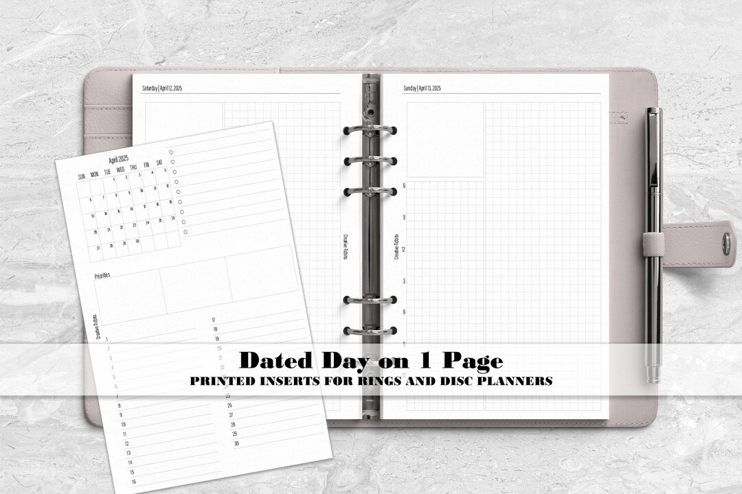 Dated Daily Planner Insert - Day on 1 Page Insert - Printed Planner ...