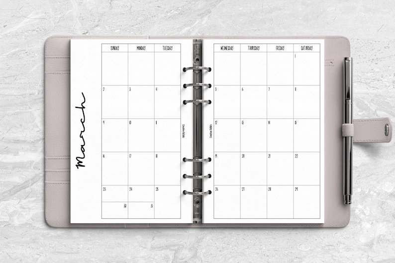 Dated Monthly Calendar for Ring or Disc Bound Planner - Dated Monthly ...
