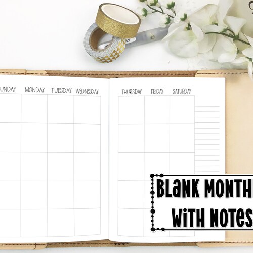 Undated Monthly Calendar With Notes Printed Travelers | Etsy