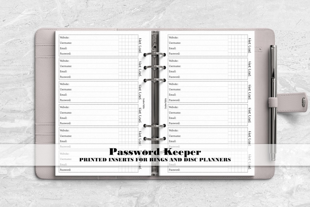 Password Keeper for Ring and Disc Bound Planners - Printed Planner ...