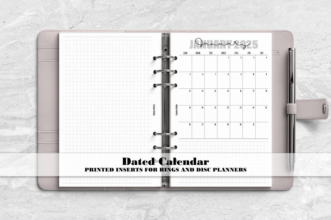 Dated Monthly Calendar for Ring or Disc Bound Planner - Dated Monthly ...