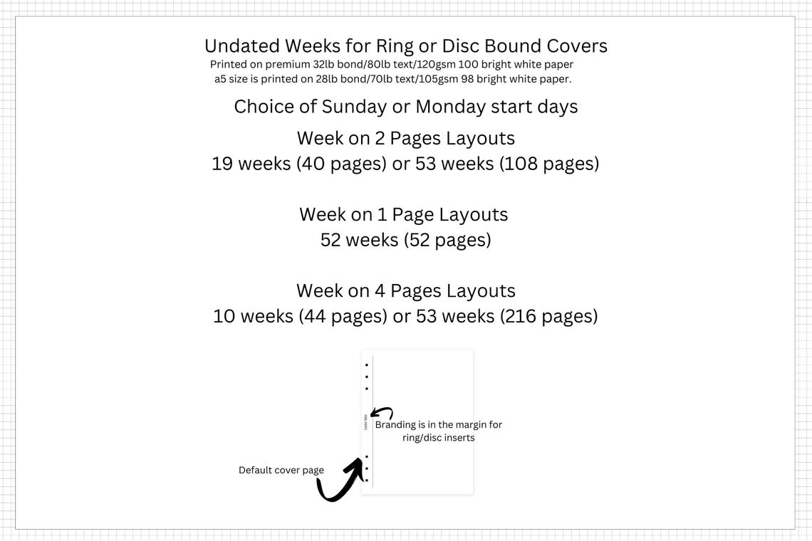 Week on 2 Pages Insert- Printed Planner Insert - Planner Insert - Disc ...
