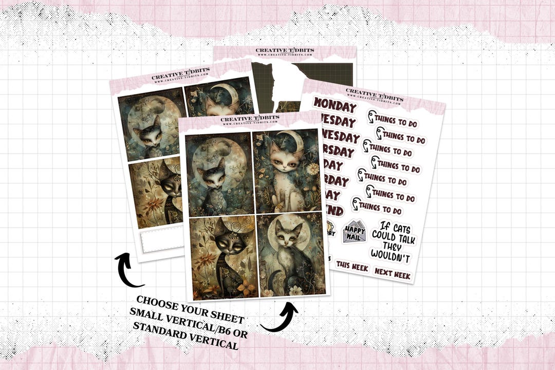 Mystic Kitty Vertical Planner Sticker Kit - Decorative Planner Sticker ...