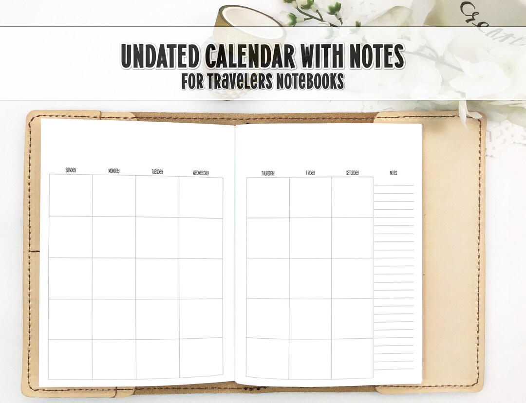 Undated Monthly Calendar With Notes - Printed Travelers Notebook Insert ...