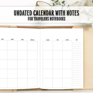 Undated Monthly Calendar With Notes - Printed Travelers Notebook Insert ...