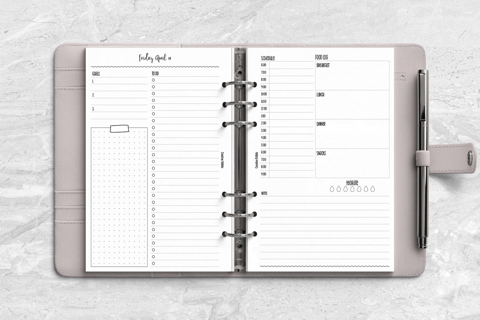 Dated Daily Planner Insert - Day on 2 Page Insert - Printed Planner ...