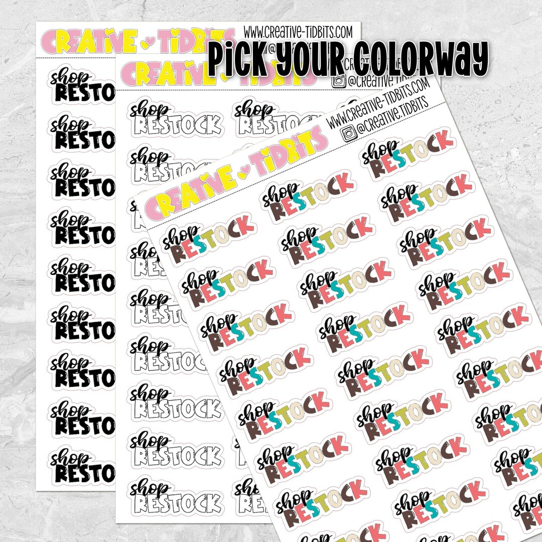 Restock Shop Bubble Text Planner Stickers - Kiss Cut Planner Stickers ...