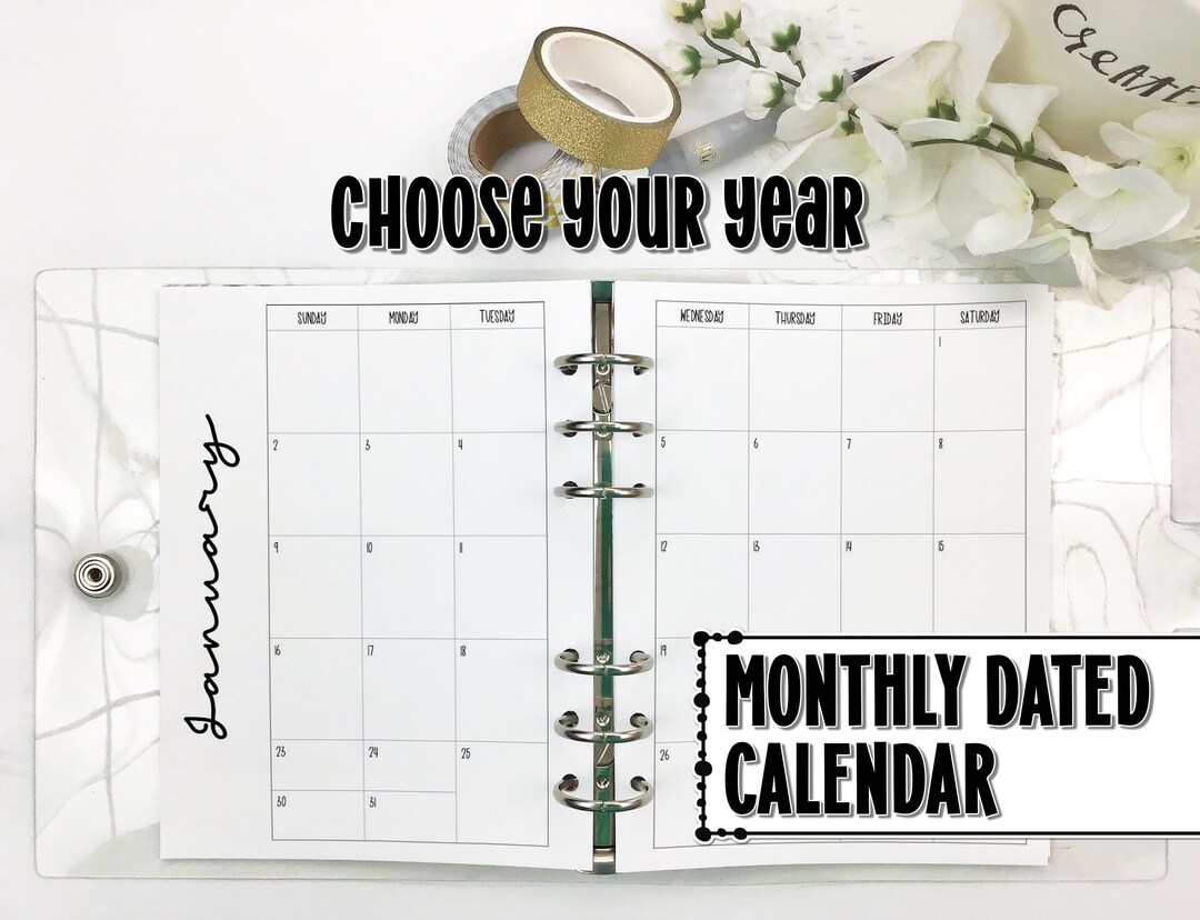 Dated Monthly Calendar for Ring or Disc Bound Planner Dated - Etsy