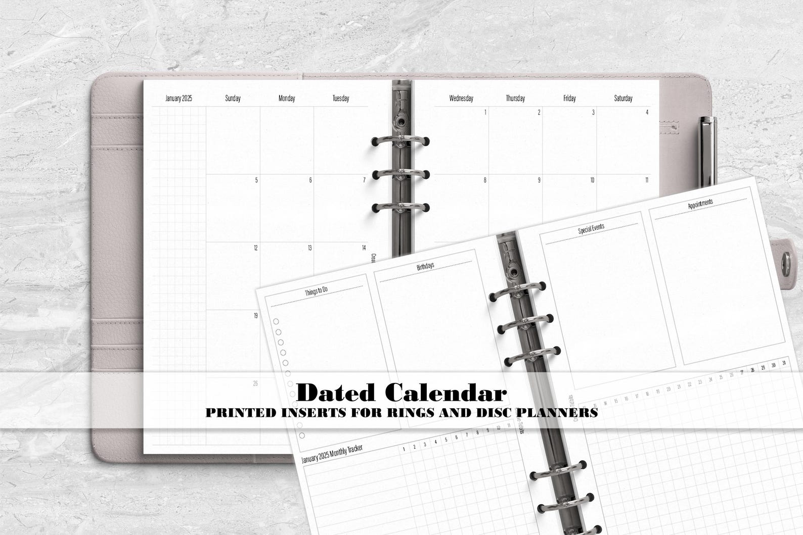 Dated Monthly Calendar With Tracker for Ring or Disc Bound Planner ...