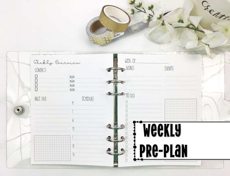 Printed Weekly Preplan Planner Insert for Rings - Etsy
