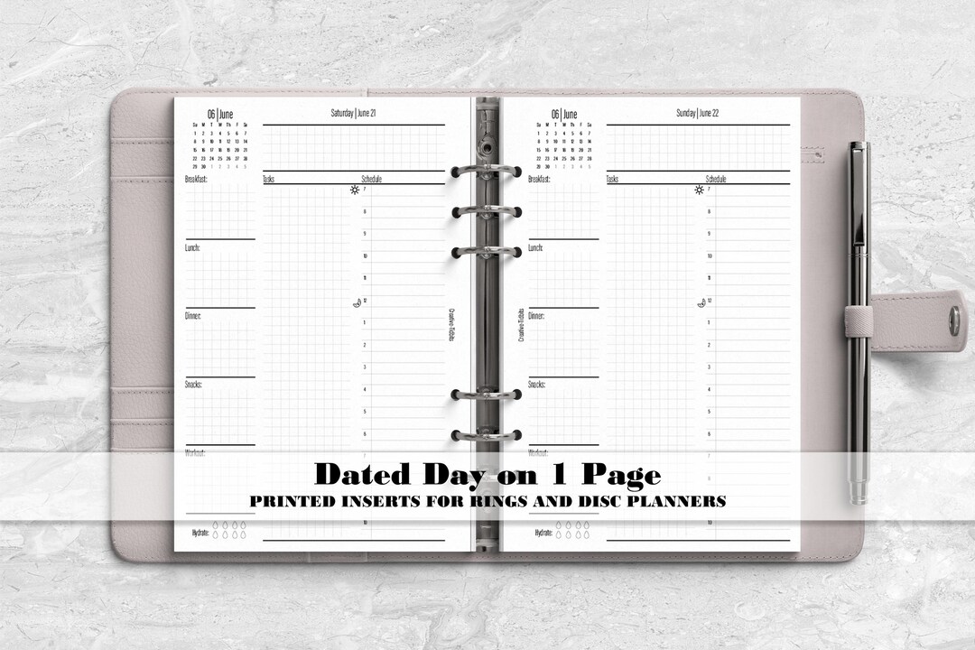 Dated Daily Planner Insert - Day on 1 Page Insert - Printed Planner ...