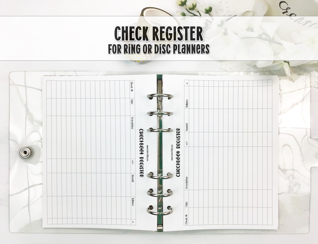 Printed Checkbook Register Insert for Ring or Disc Bound Planners ...