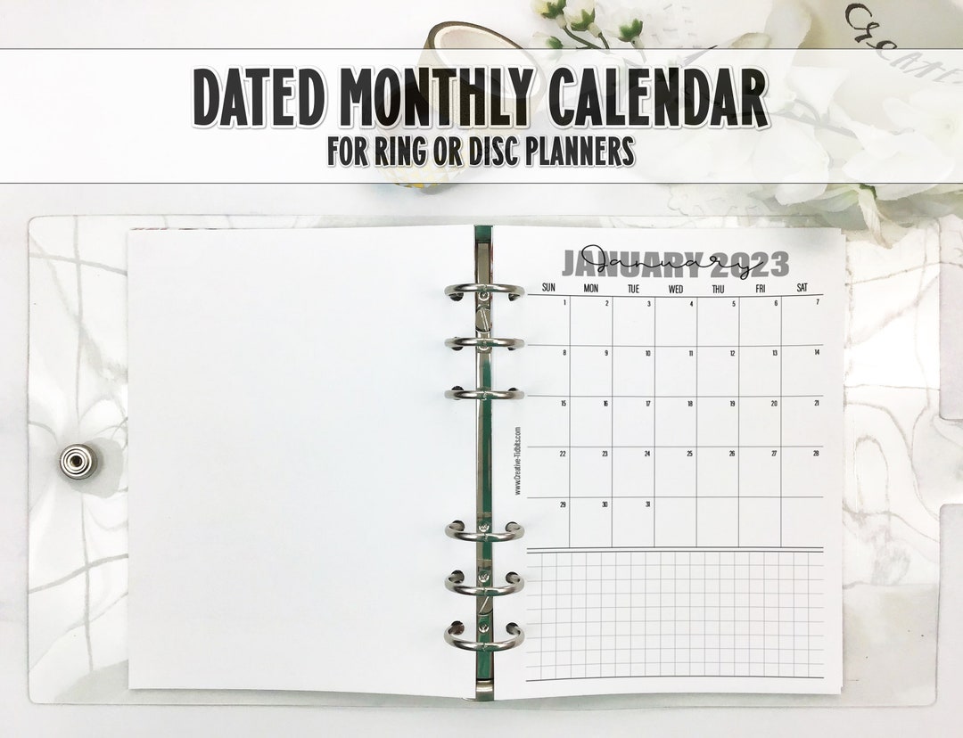 Dated Monthly Calendar for Ring or Disc Bound Planner Dated Monthly ...