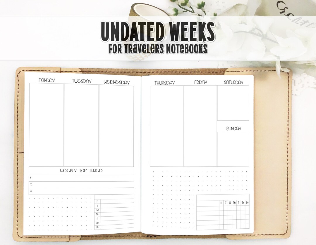 Week on 2 Pages Traveler's Notebook Insert Printed Insert for TN V-0007 ...