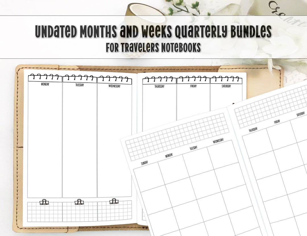 Undated Months & Weeks Planner Insert Bundle Printed Travelers Notebook ...