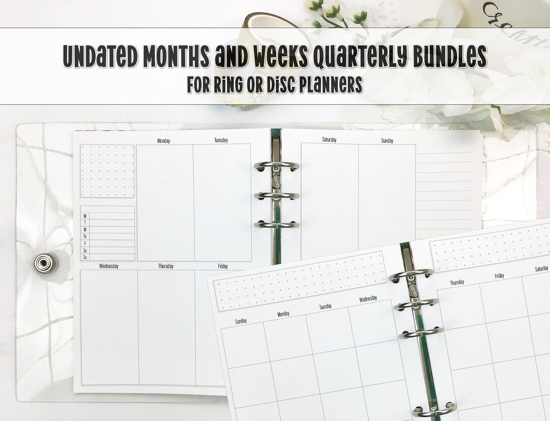 Undated Months & Weeks Planner Insert Bundle Printed Disc and Ring ...