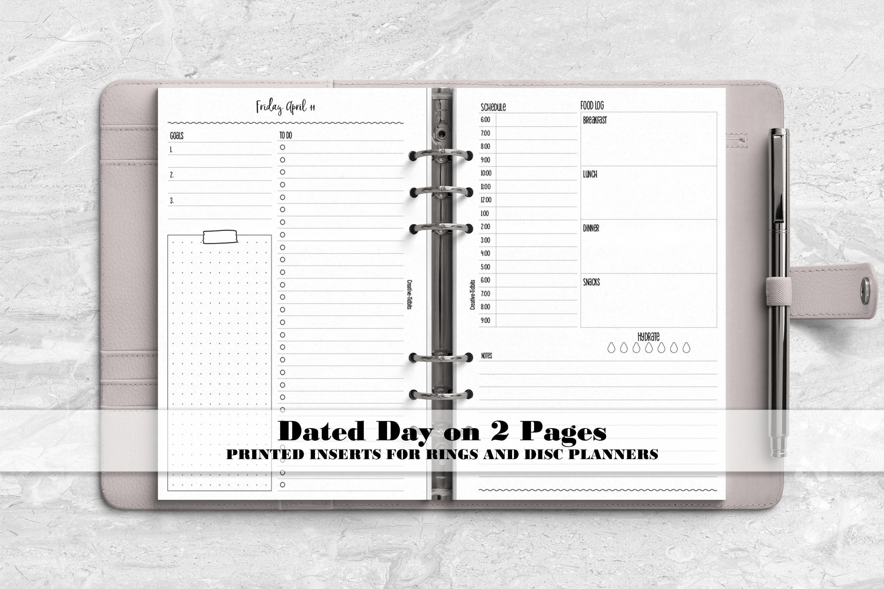 Dated Daily Planner Insert - Day on 2 Page Insert - Printed Planner ...