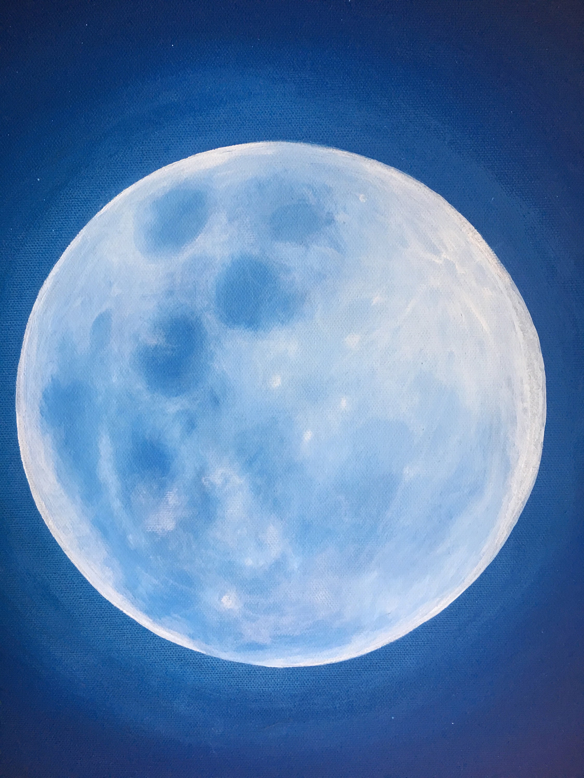 Blue Moon Painting, Celestial Art, Glowing Moon Wall Art, Bright Moon ...