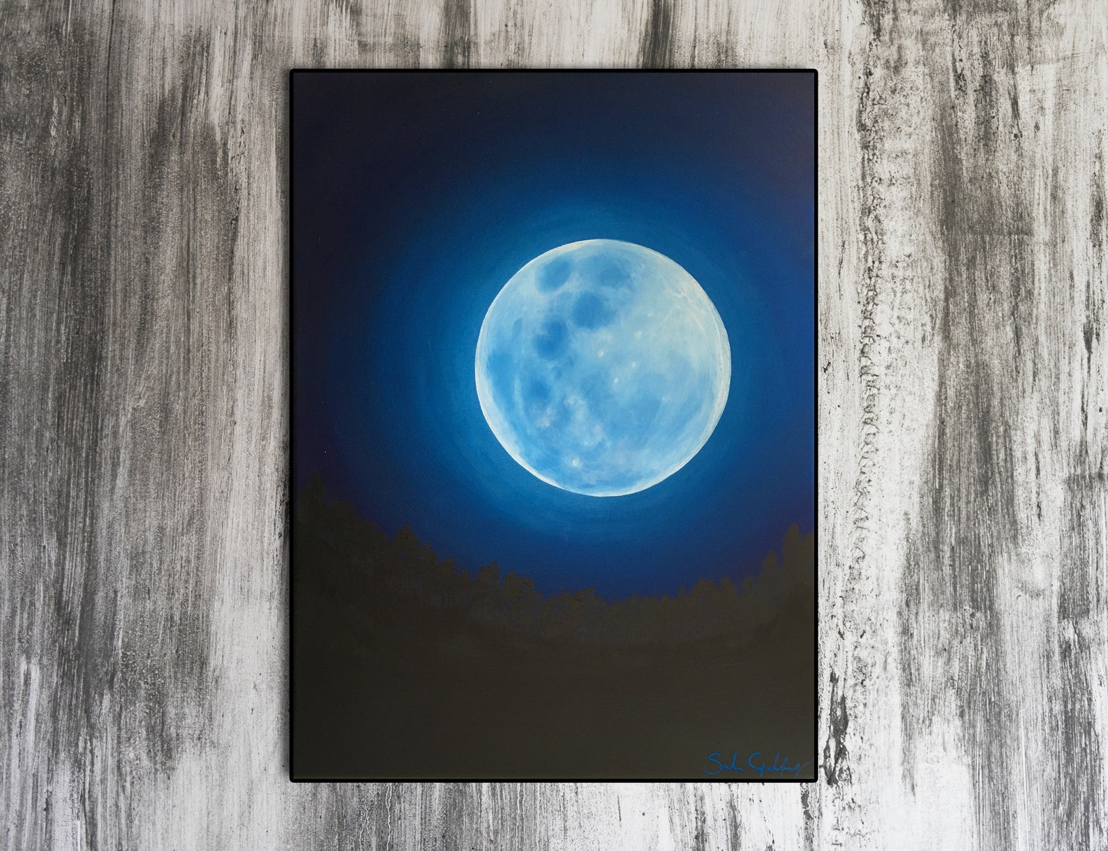 Blue Moon Painting, Celestial Art, Glowing Moon Wall Art, Bright Moon ... Blue Moon Painting, Celestial Art, Glowing Moon Wall Art, Bright Moon ...