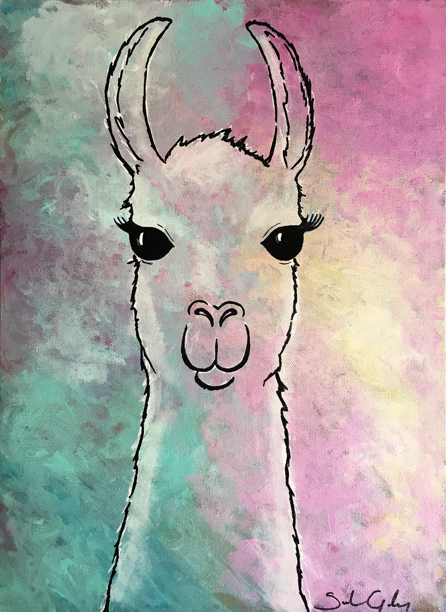 Llama Painting, Cheerful Decor, Happy Llama Art, Spring Decor, Summer ...