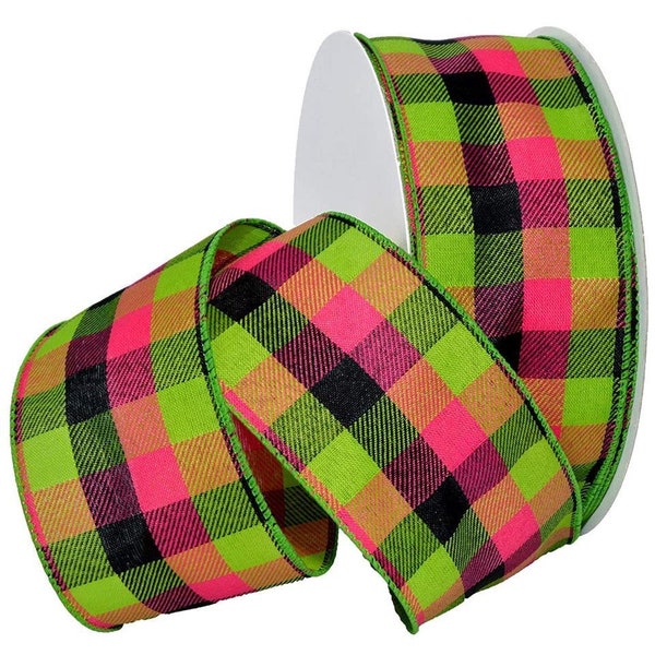 Pink Green Plaid Ribbon - Etsy