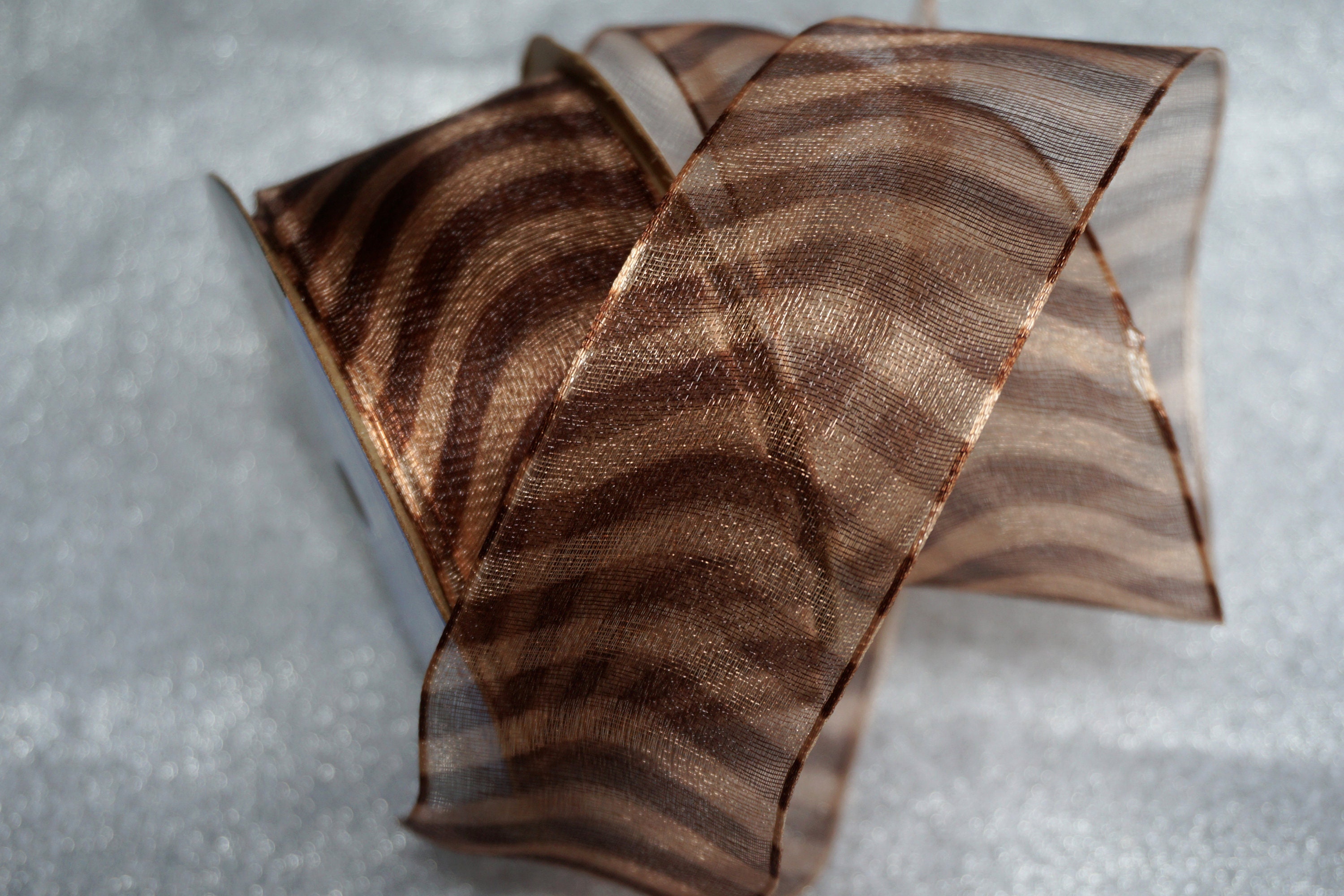 3m Tiger Cat Organza Animal Print Wire Edged Wired Ribbon 1.5" (38mm ...