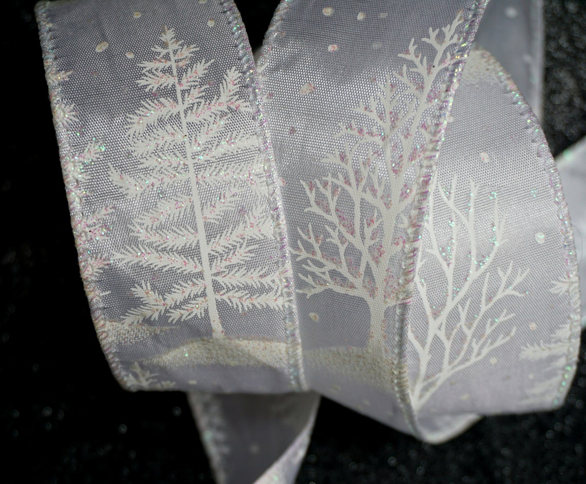 White Satin Glitter Tree Wire Wired Edge Ribbon 1.5 Wide | Etsy