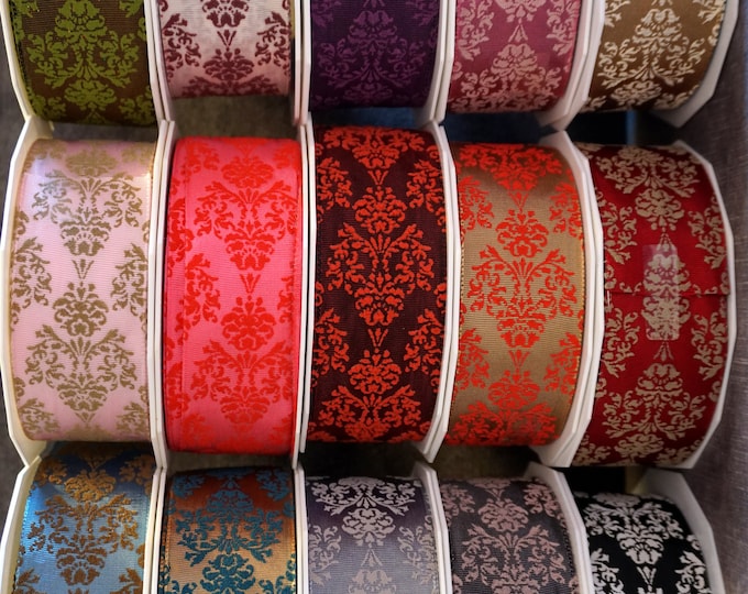 French Damask Wire Edged Wired Edge Ribbon, 1.5" Wide 15 Colours ...