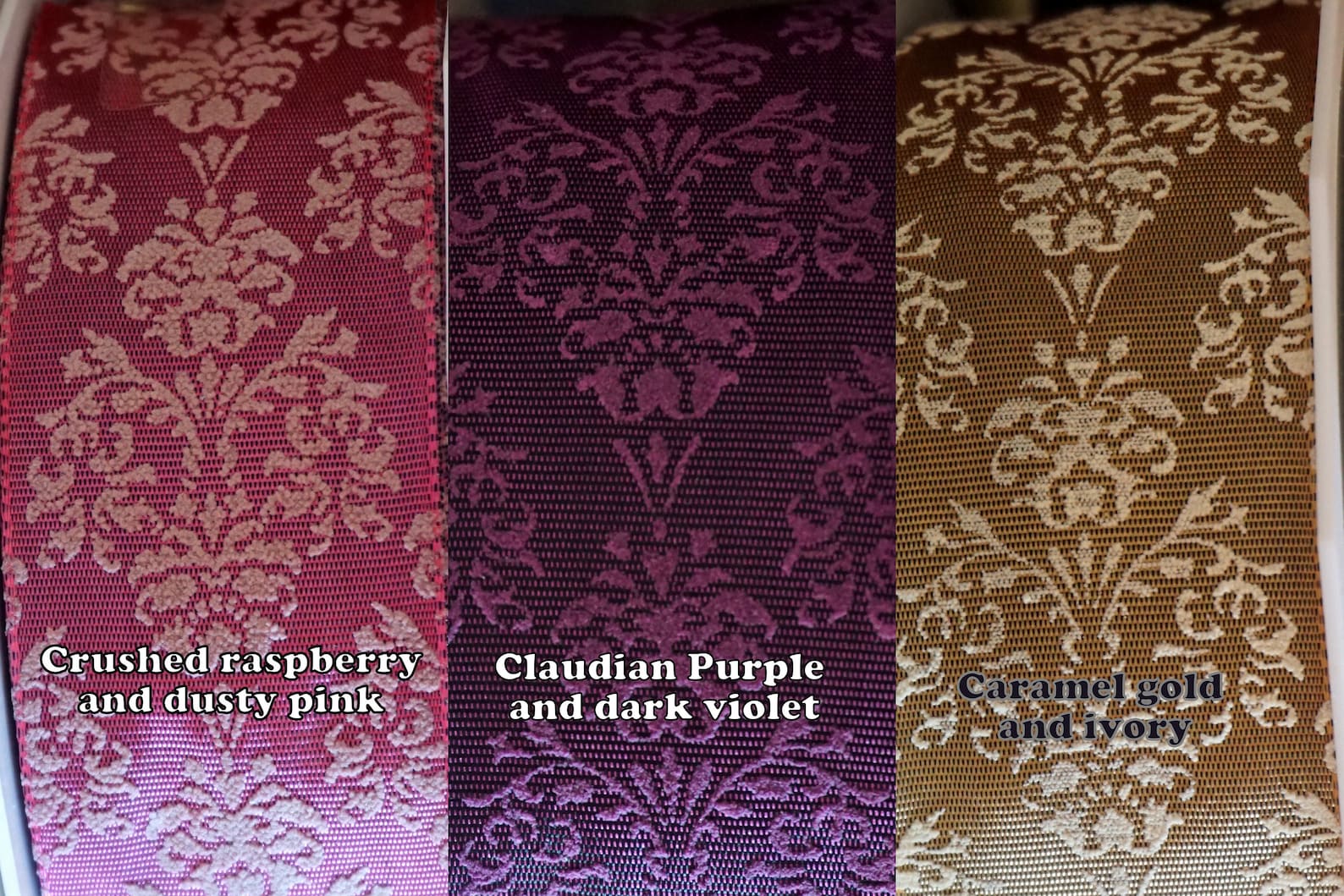 French Damask Wire Edged Wired Edge Ribbon, 1.5" Wide 15 Colours ...