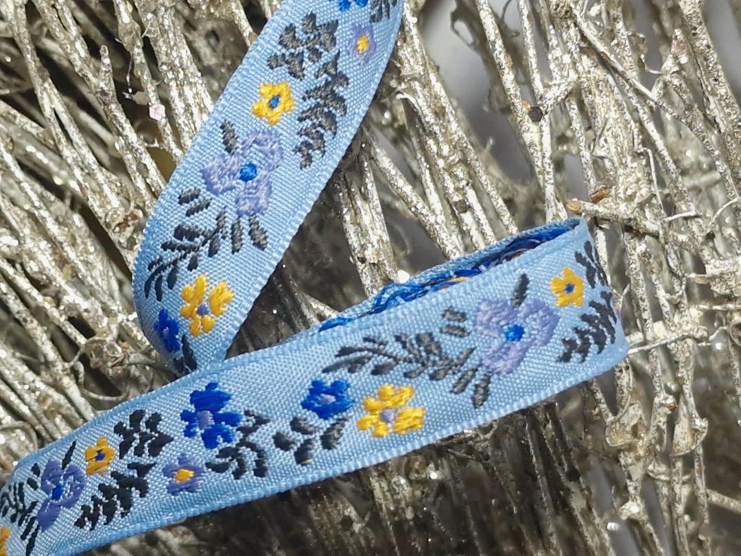 Cornflower Blue Jacquard 17mm (1/2") Woven Embroidered Ribbon Trim ...