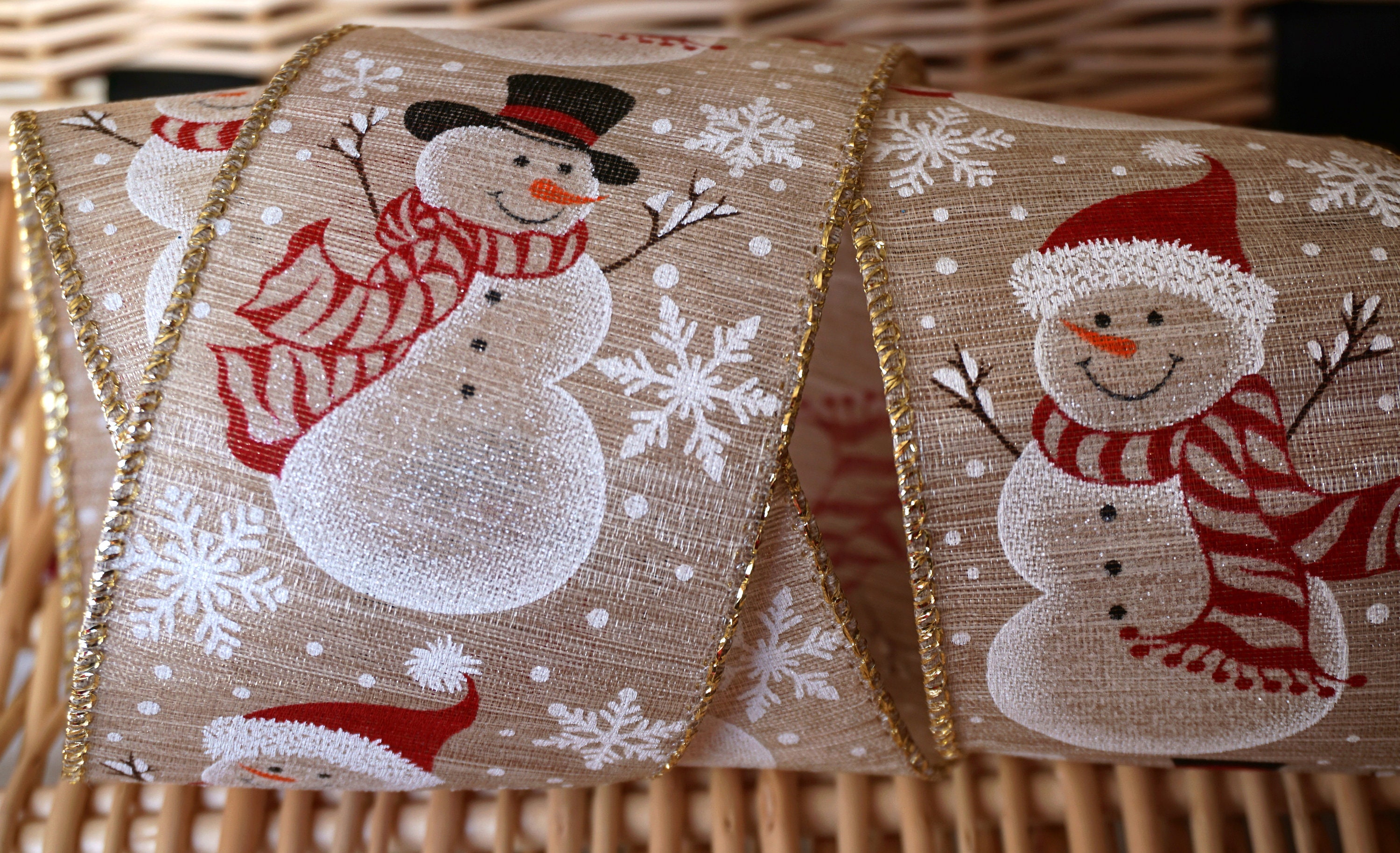 Gold Shimmery Snowman Wire Edged Wired Ribbon 3m X 2.5 - Etsy UK