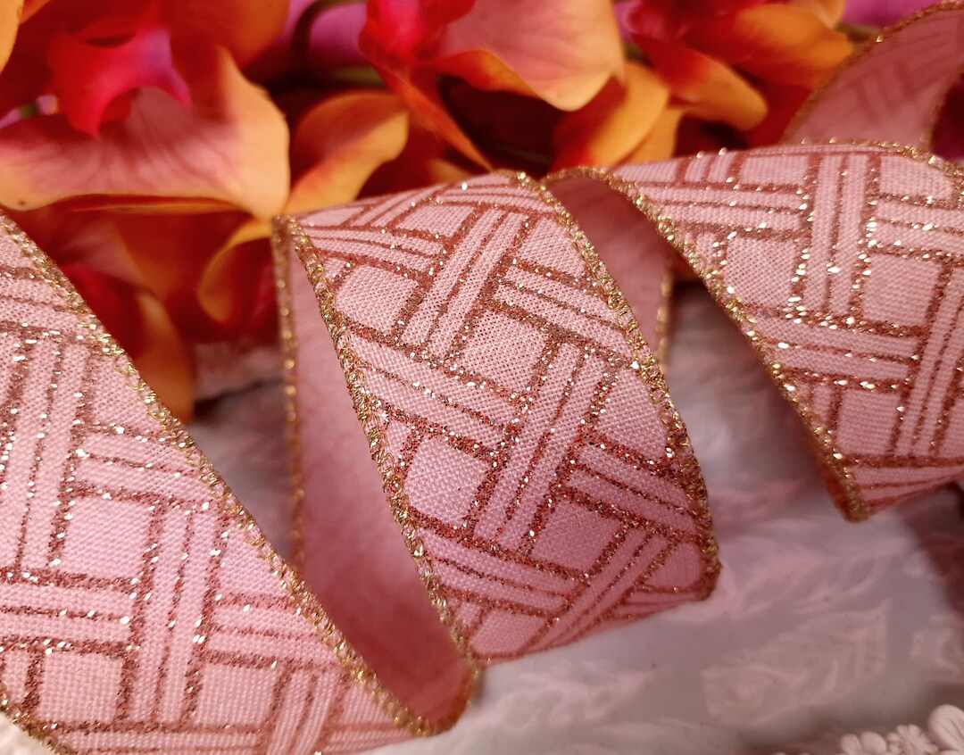Art Deco Pink Rose Gold Wired Wire Edged Glitter Ribbon 1.5" Wide ...