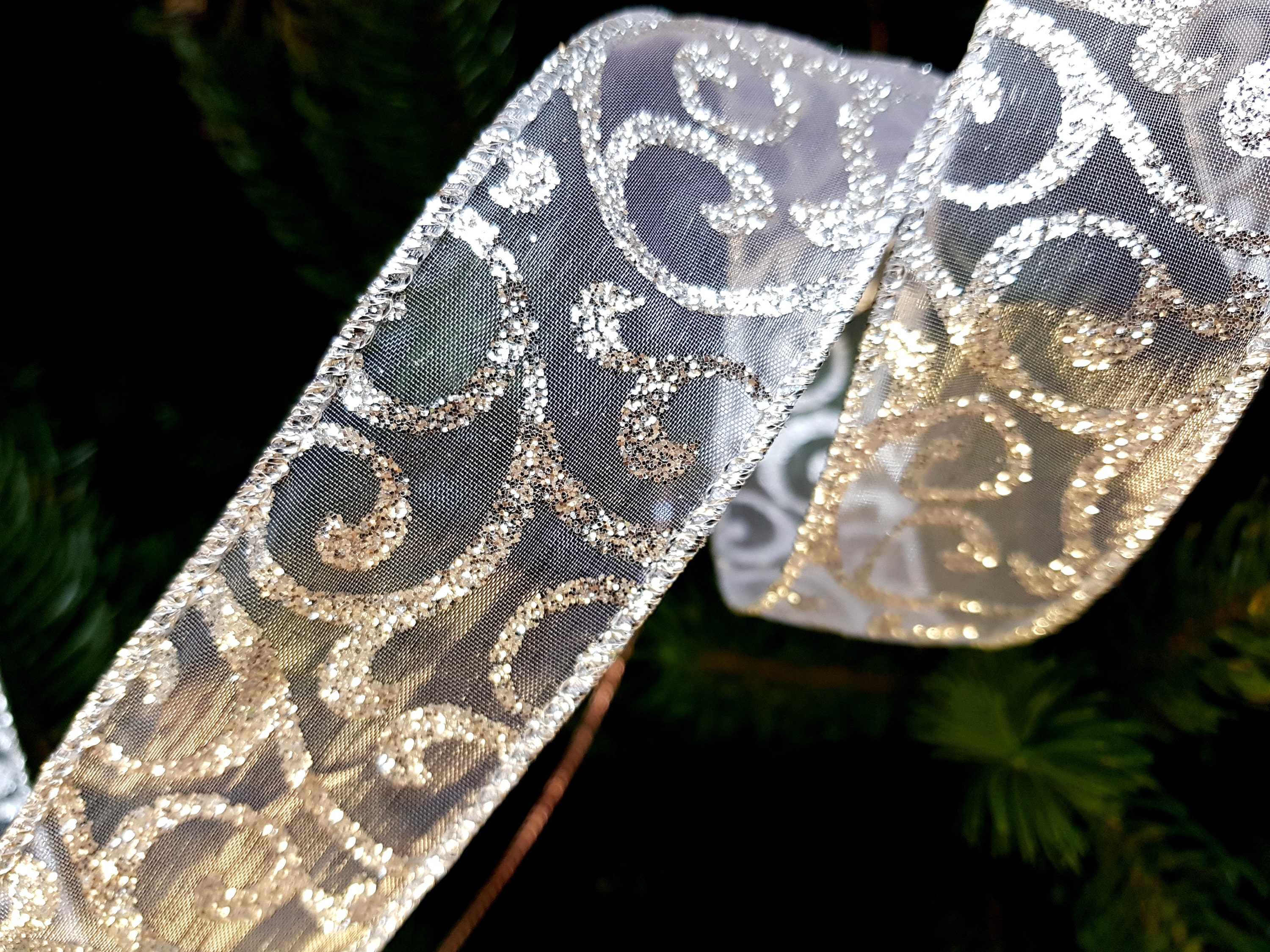 Silver Swirl Glitter Wire Edged Wired Edge Organza Ribbon 3m - Etsy