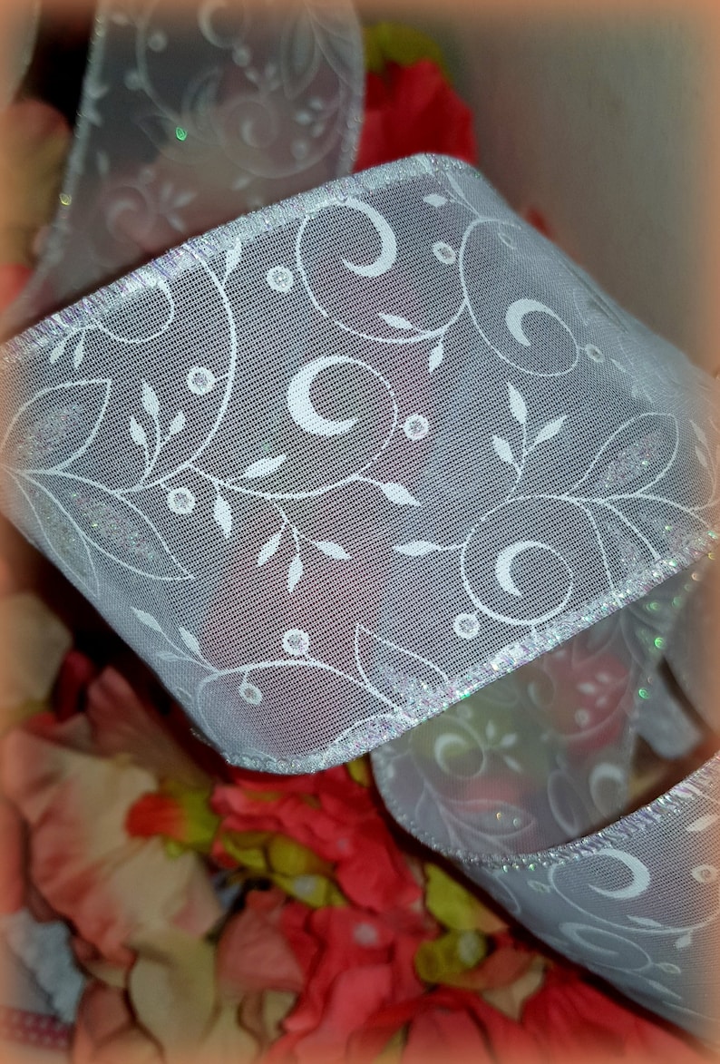 Stunning White Filigree Lace Effect French Wired Ribbon. 2.5" Wide ...