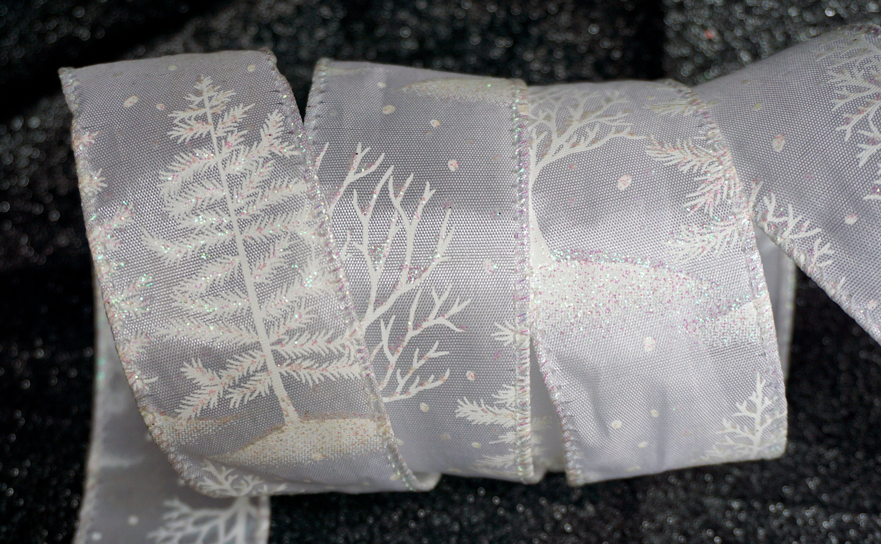 White Satin Glitter Tree Wire Wired Edge Ribbon 1.5 Wide | Etsy