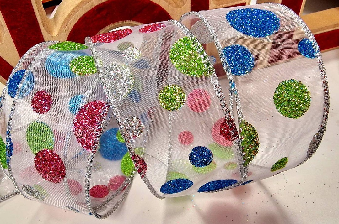 Retro Glitter Dots Wire Edged Wired Edge Organza Ribbon, 3m X 1.5" Wide ...