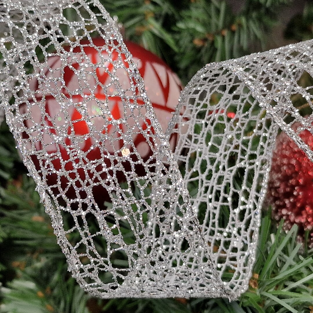 Stunning Glittery Silver Metallic Cobweb Mesh Wired Wire Edged Ribbon ...
