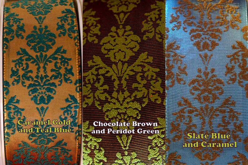 French Damask Wire Edged Wired Edge Ribbon, 1.5" Wide 15 Colours ...