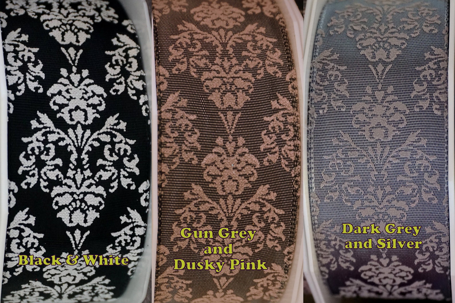 French Damask Wire Edged Wired Edge Ribbon, 1.5" Wide 15 Colours ...