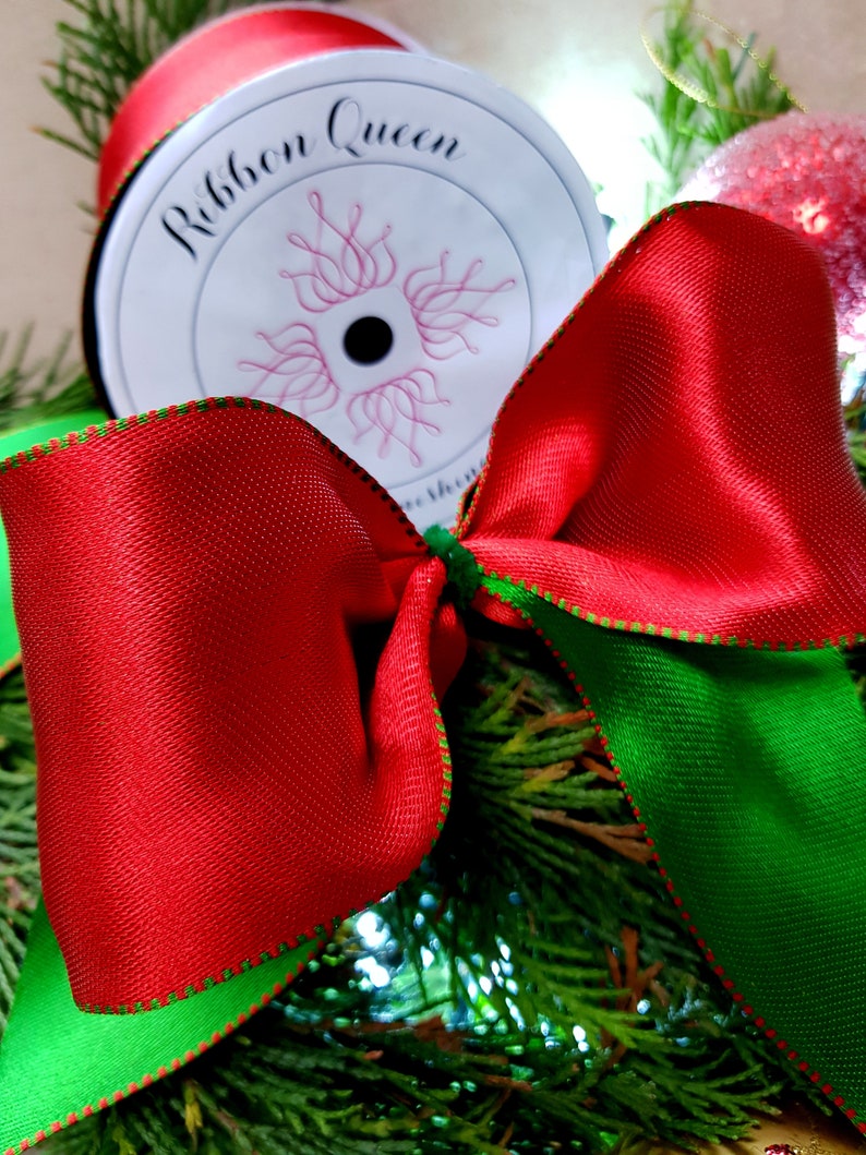 Red Green Reversible Double Satin Wire Edged Wired Ribbon 3M X - Etsy UK