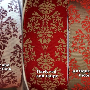 French Damask Wire Edged Wired Edge Ribbon, 1.5" Wide 15 Colours ...